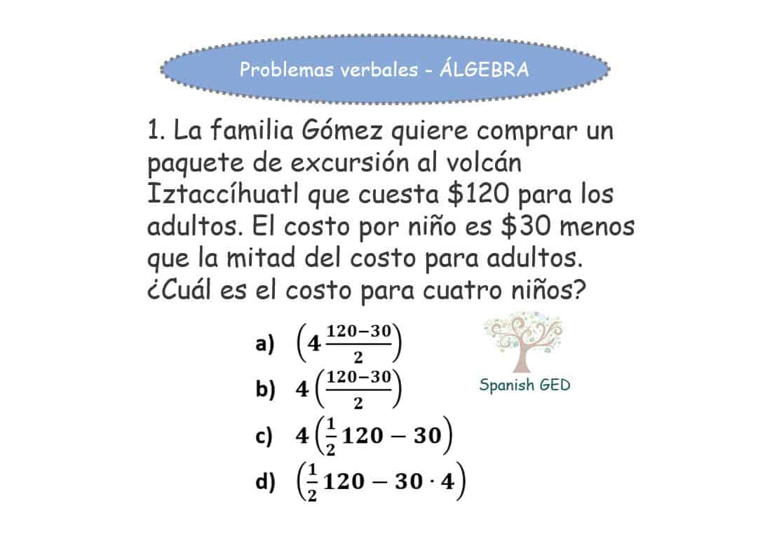 Problemas verbales de álgebra - Spanish GED 365